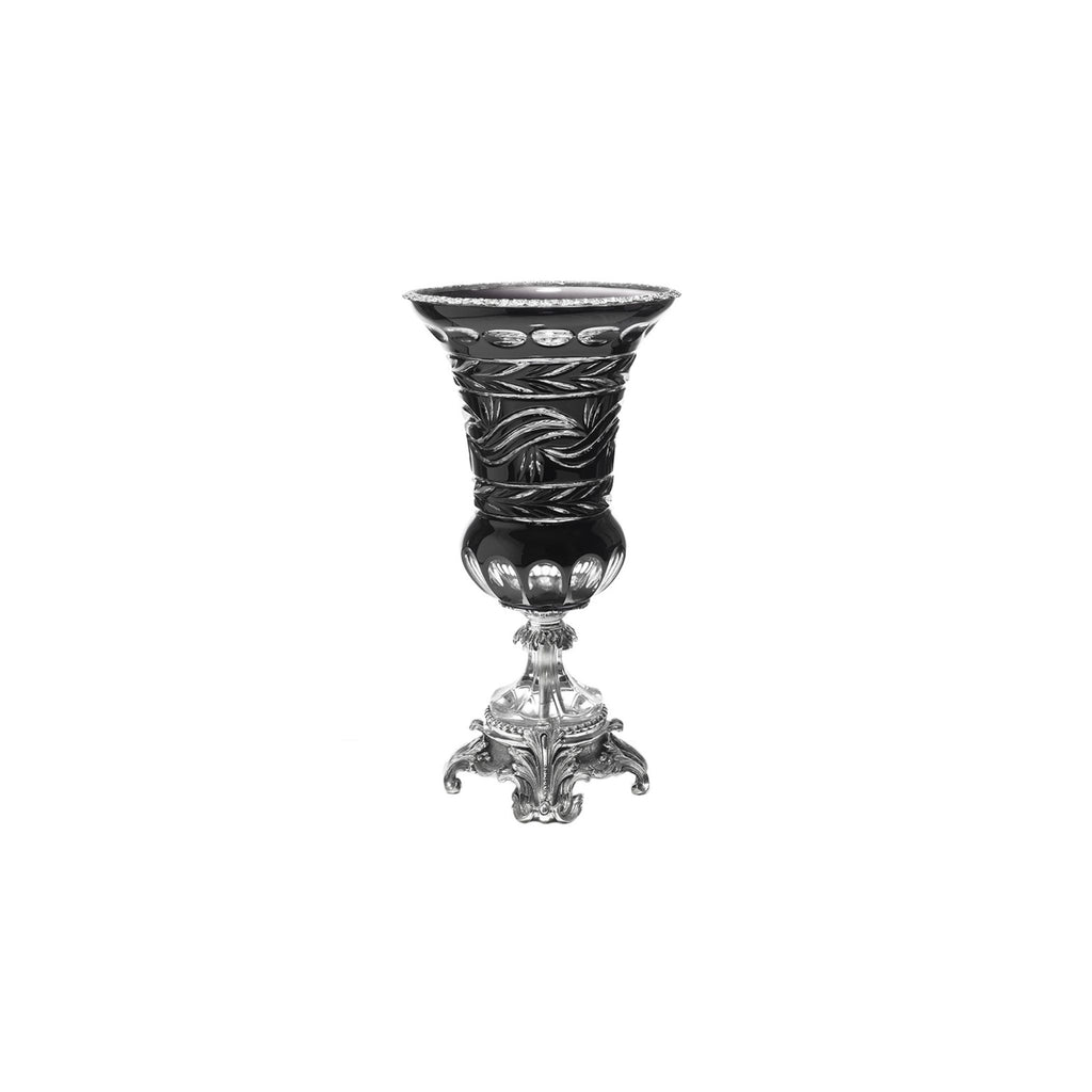 Reggia black and clear crystal medici vase with bronze handles ...